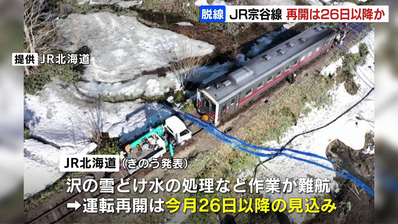 【JR北海道】脱線事故 雪解け水の処理などで復旧作業難航 運転再開見込みは事故から約2週間後の4月26日以降（HBCニュース北海道） - Yahoo!ニュース - Yahoo!ニュース ...