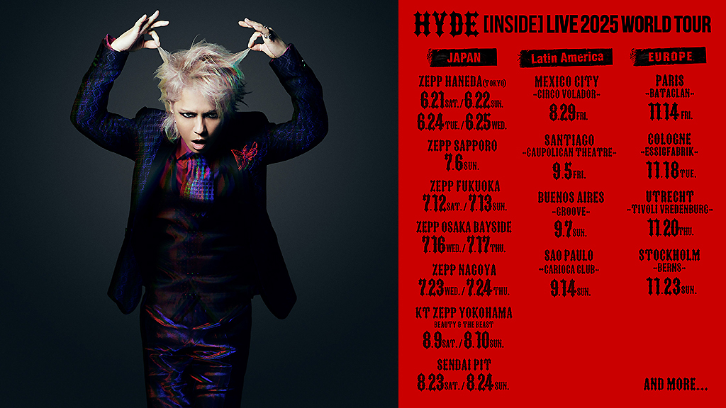 HYDE、ワールドツアー＜[INSIDE] LIVE 2025＞に初のヨーロッパ公演を追加発表 | BARKS - WACOCA NEWS